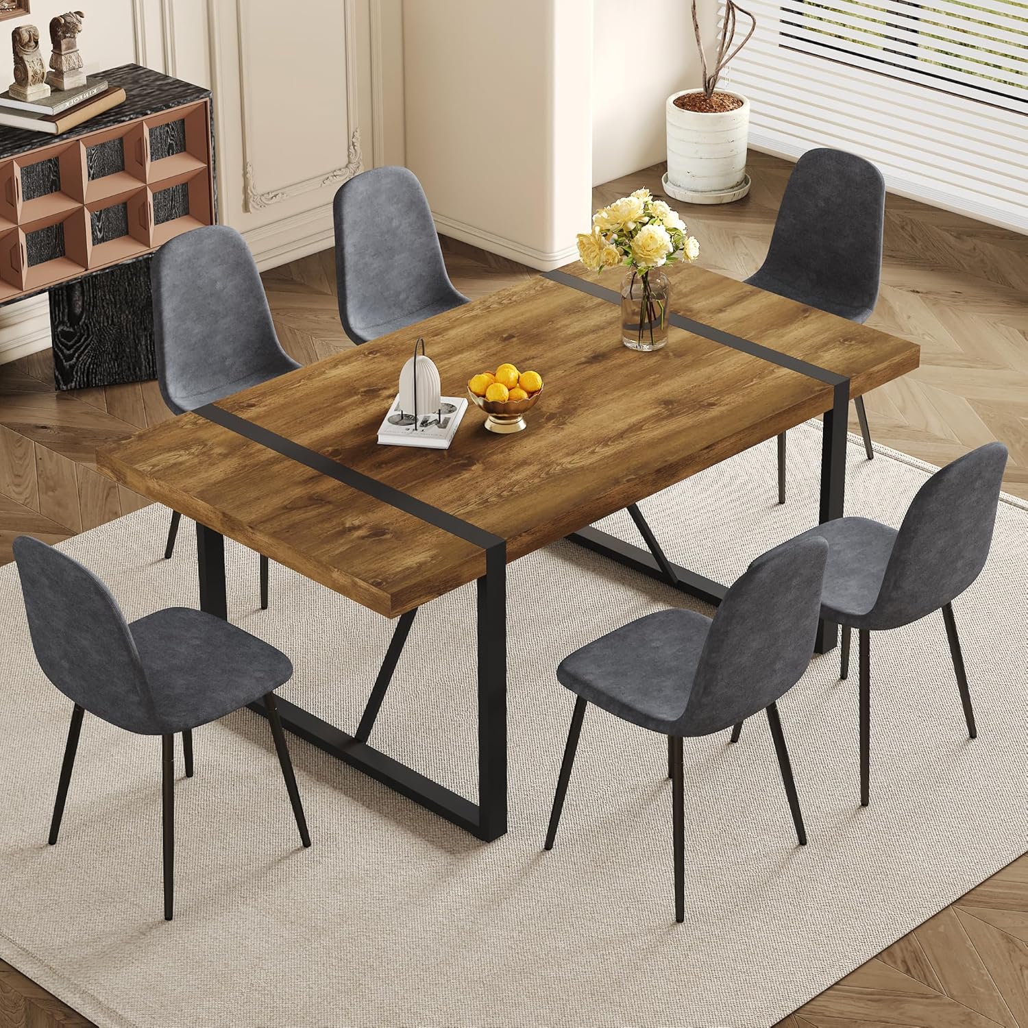 Amazon.com: Ganooly Rustic 7 Piece Dining Room Table Set for 6 People ...