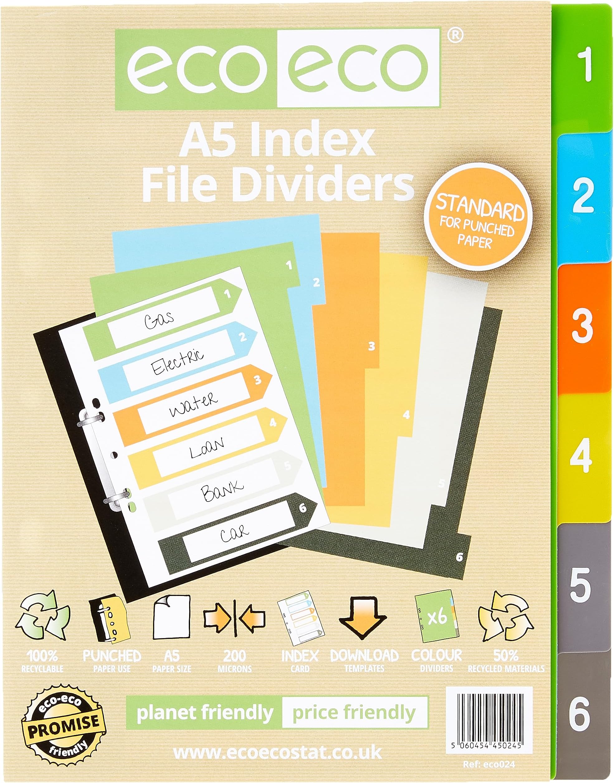 eco-eco A5 50% Recycled Set 6 Index File Dividers : Amazon.co.uk ...