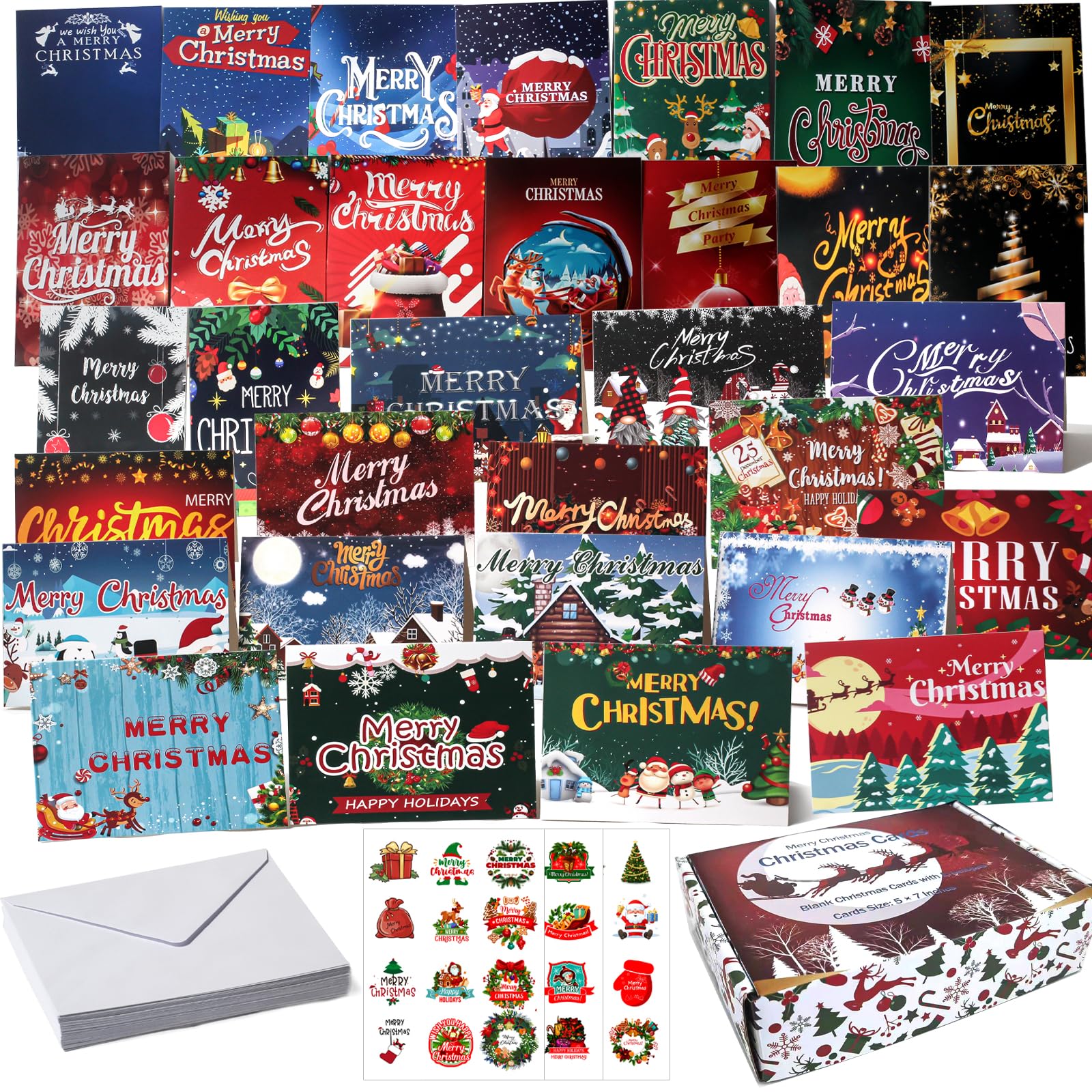 Amazon.com : 32 Beautiful Bulk Christmas Cards, Assorted Christmas ...