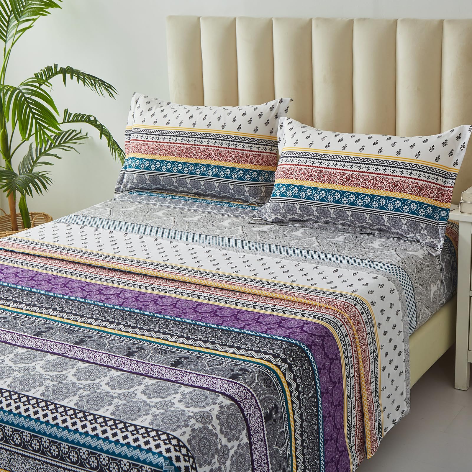 Amazon.com: Pangzi Bohemian Retro Bedding Sheet Set,1 Fitted Sheet, 1 ...