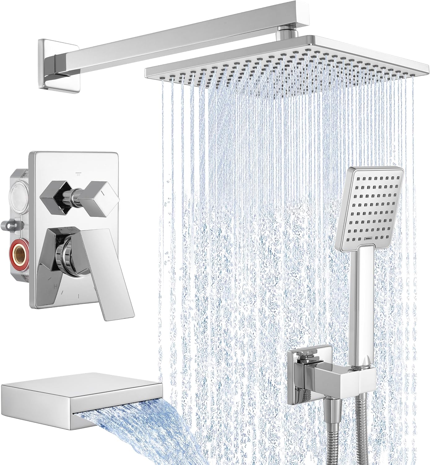 KES Shower System with Waterfall Tub Spout, Pressure Balance 3-Function ...