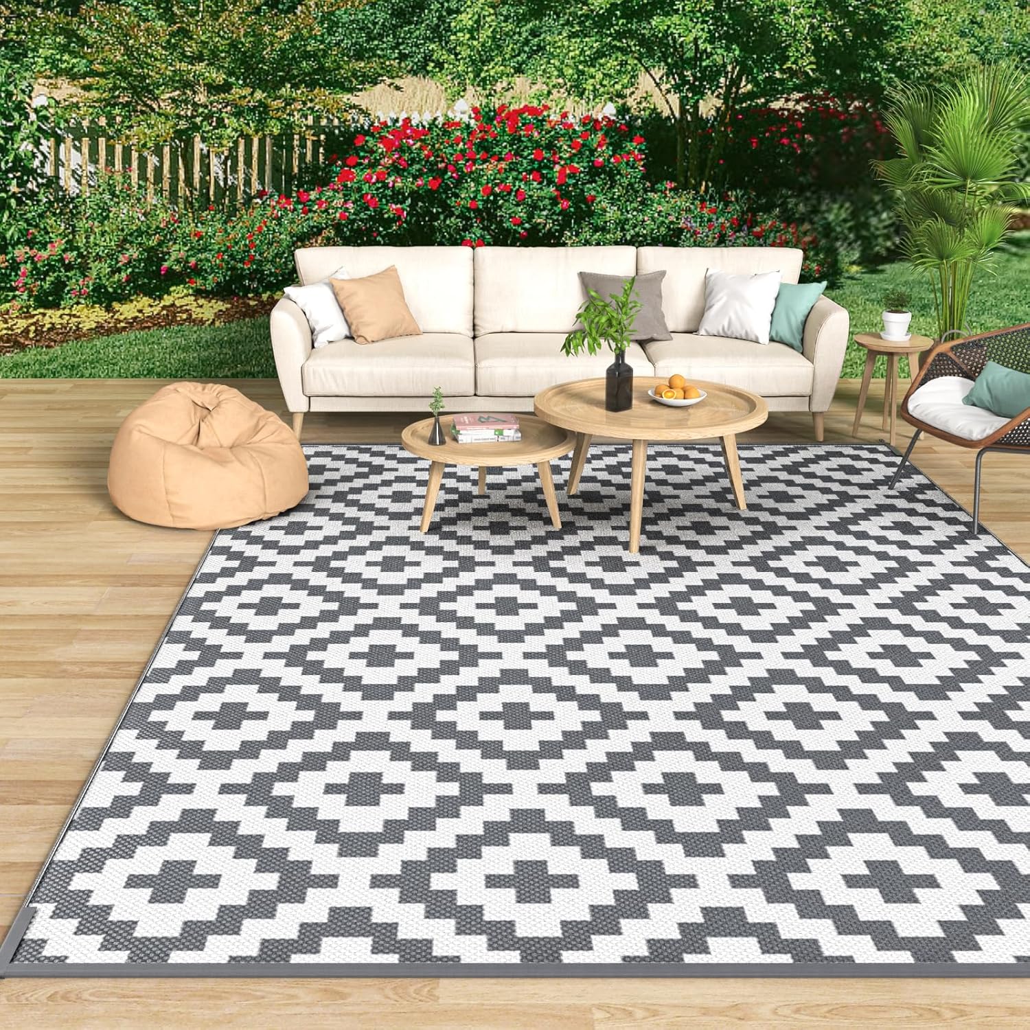 MOKANI Outdoor Rug for Patios Waterproof (150x240cm), Anti-Slip Plastic ...