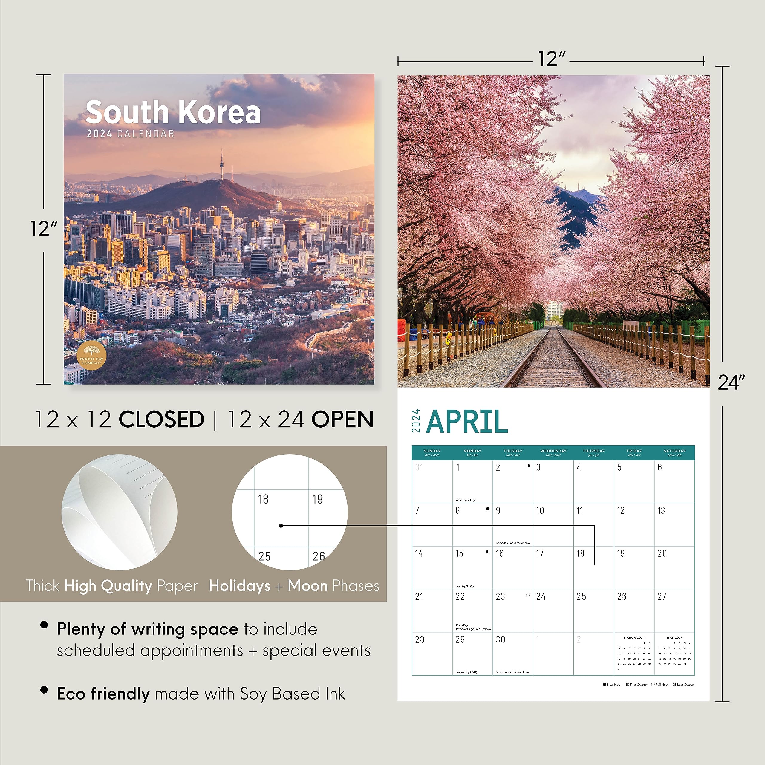 Snapklik.com : 2024 South Korea Monthly Wall Calendar By Bright Day