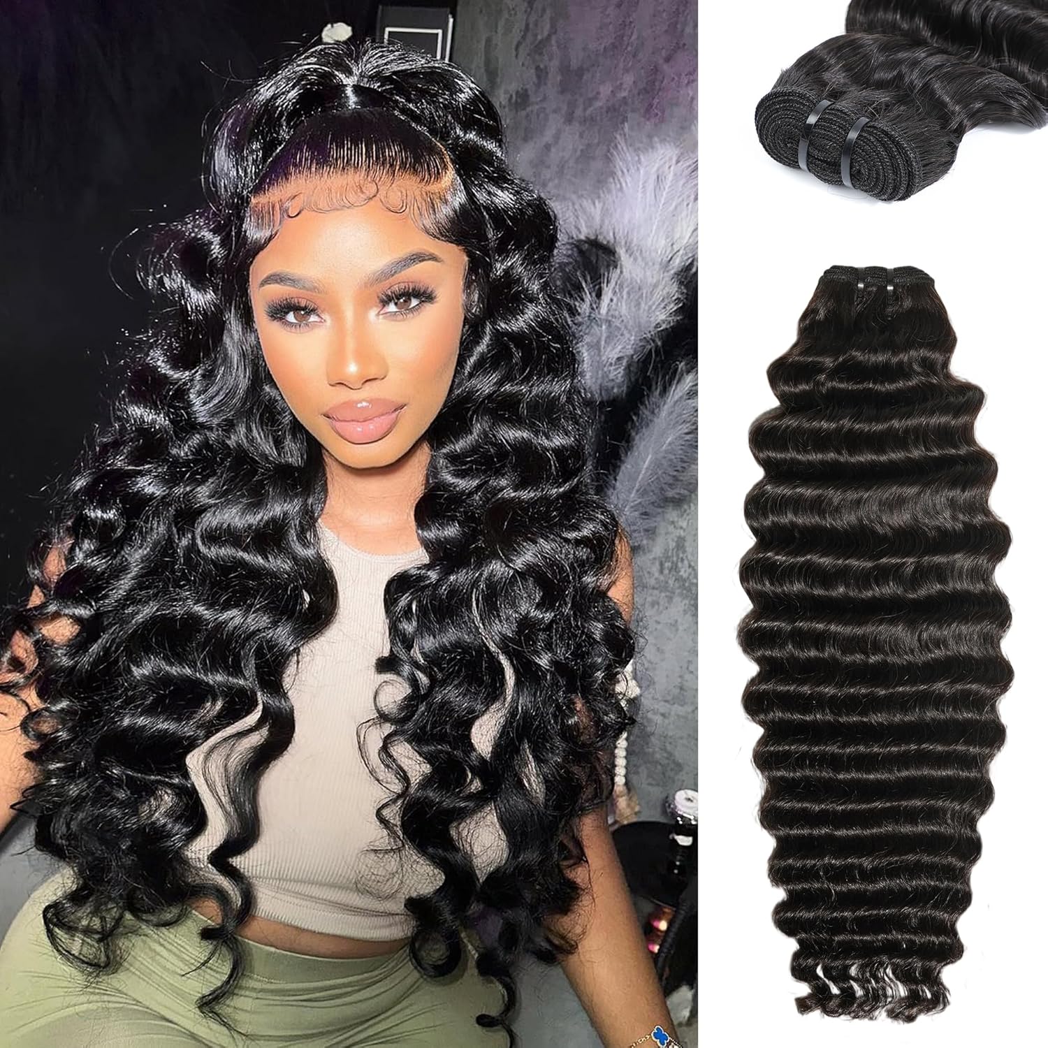 Amazon.com : UpSuper 16A Raw Bundles Human Hair Deep Wave Human Hair Bundles,14 Inch Indian ...
