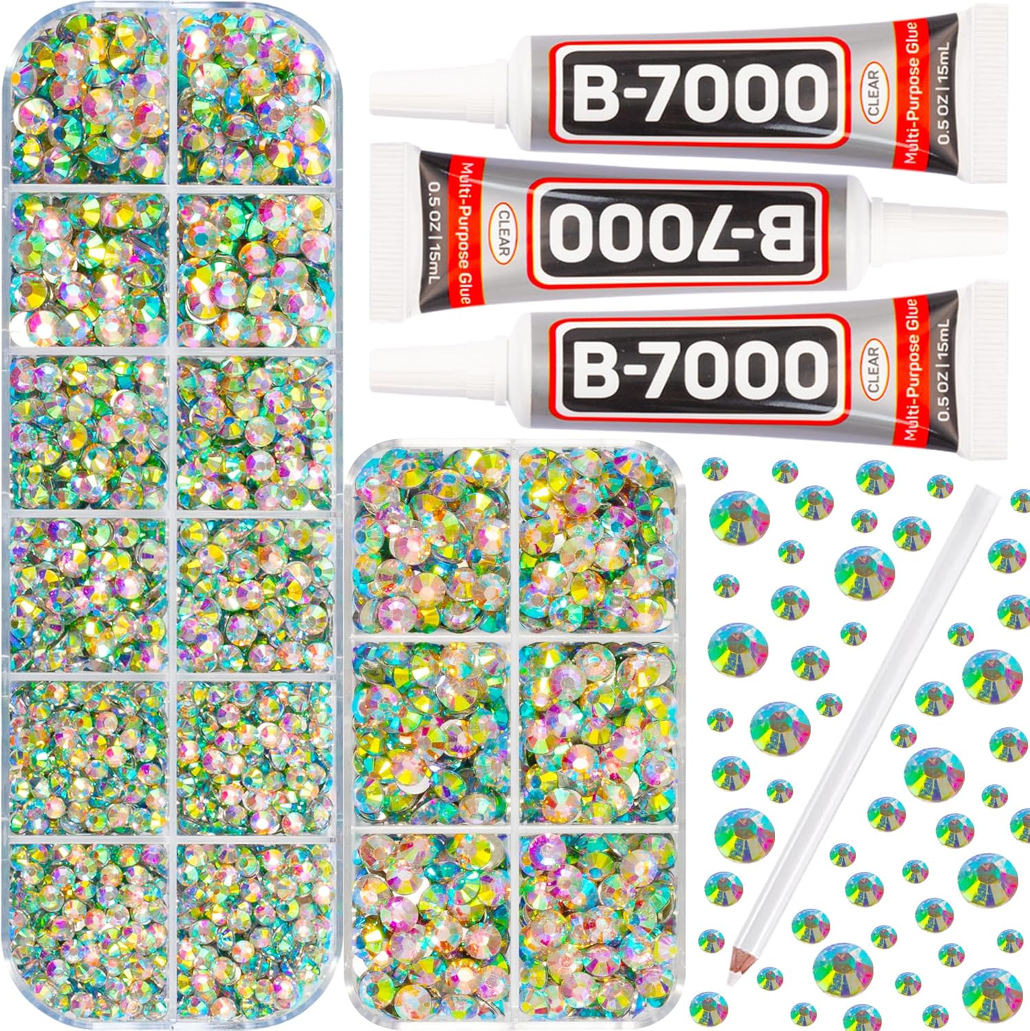 Amazon.com: 7500Pcs ab Crystal Rhinestones Flatback with b7000 Gem Glue ...