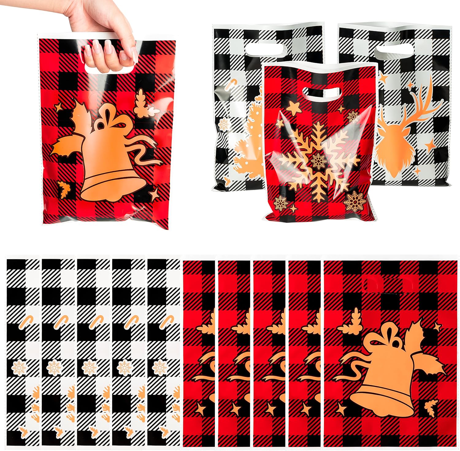 Amazon.com: BkeeCten 72PCS Buffalo Plaid Chriatmas Party Favor Bags ...