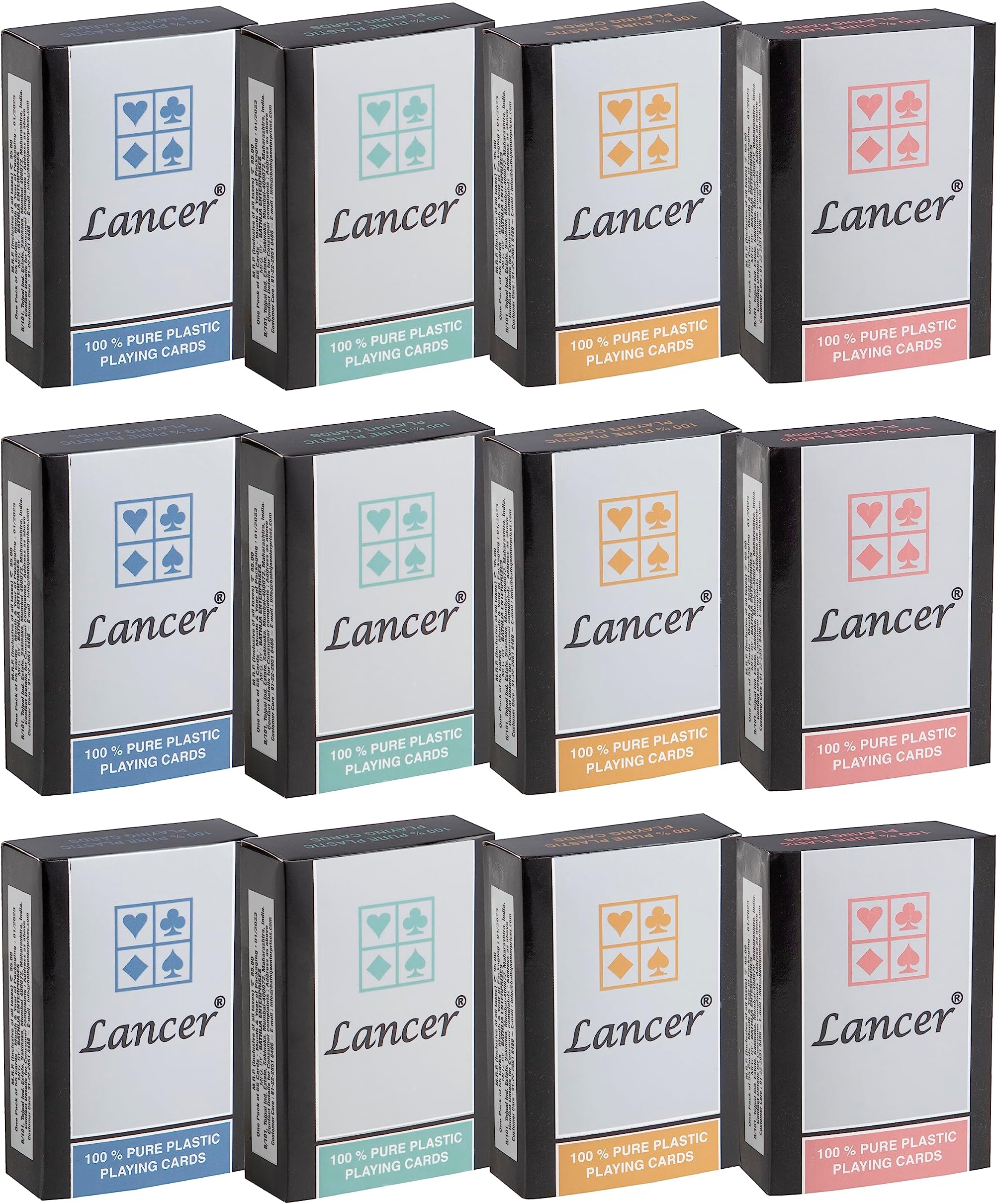 LANCER Premium Plastic Playing Cards (Set of 12), Bridge Size ...