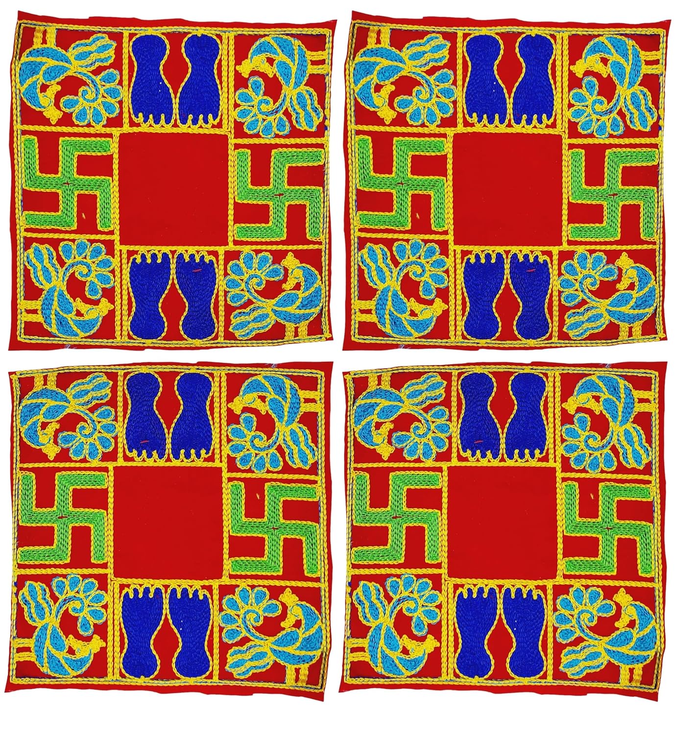 Buy ARTISKRITI Swastik and Laxmi Charan Embroidery Red Velvet Assan for ...