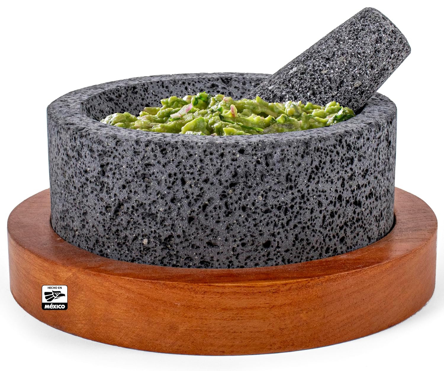 Amazon.com: Genuine Handmade Mexican Mortar and Pestle with Wooden Base ...