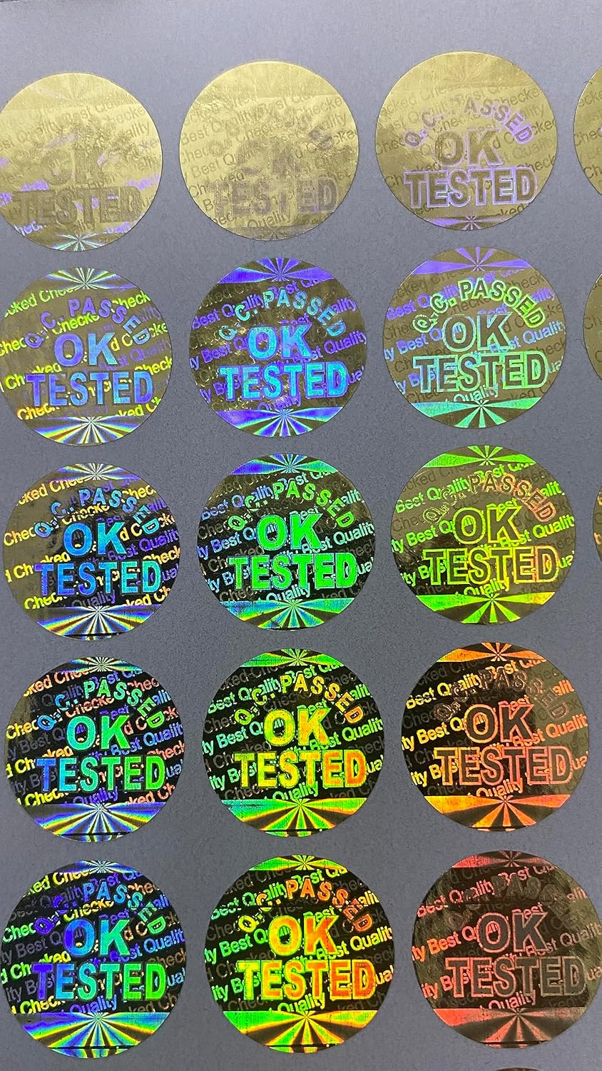 HoloSpac Hologram Stickers - QC Passed Ok Tested Golden Tamper Proof 1 ...