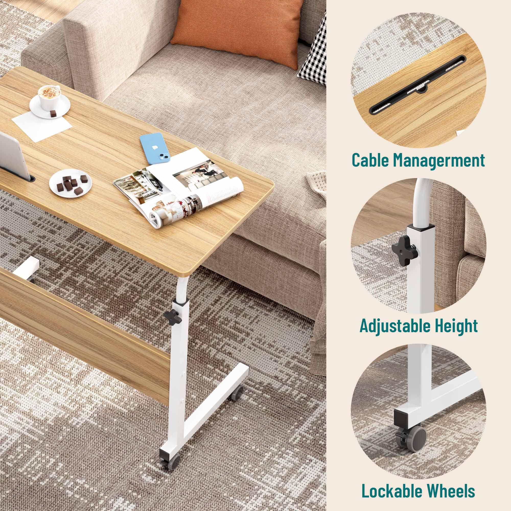 Wellynap 31.4” Mobile Side Table, Adjustable Movable with Tablet Slot ...