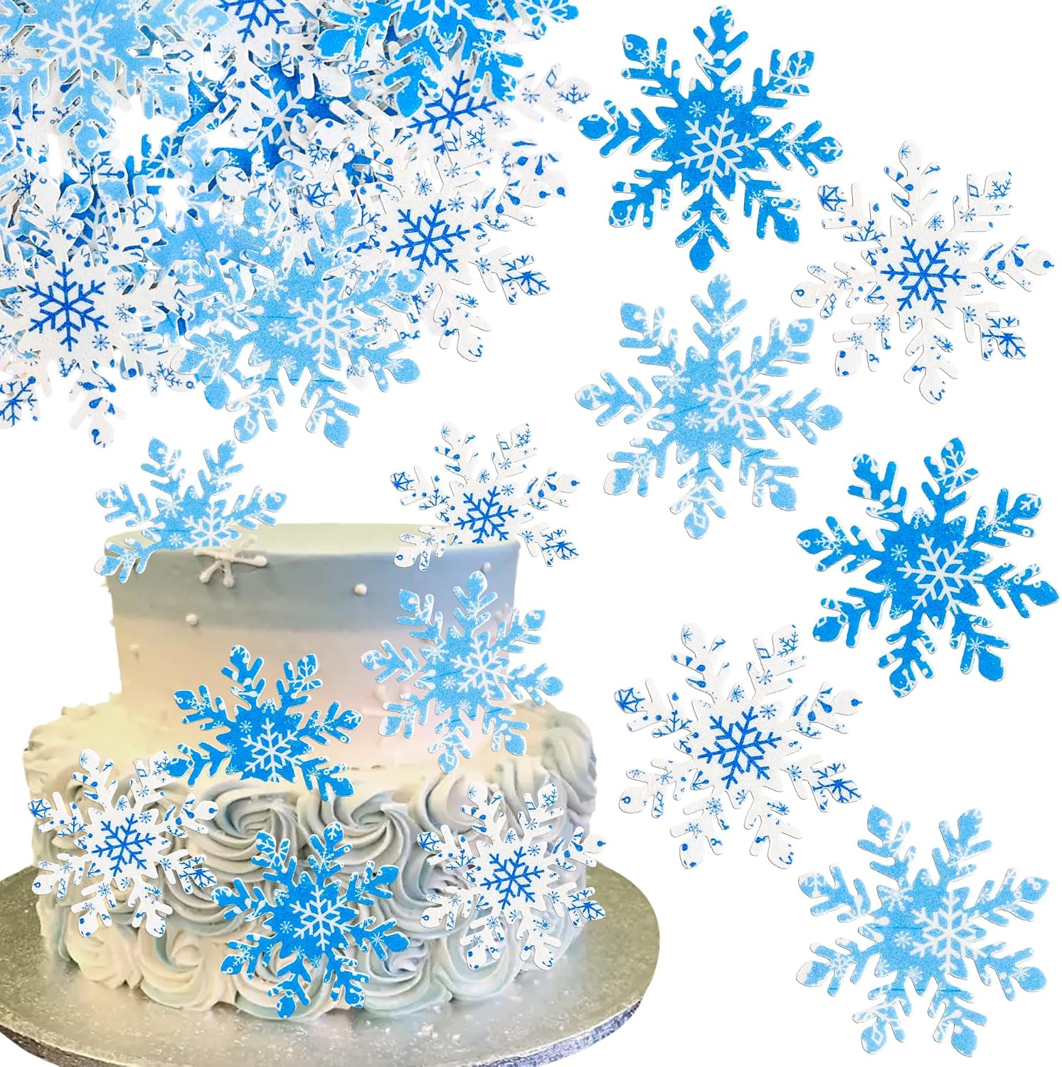 Amazon.com: Ephlyn 60Pcs Edible Snowflake Cupcake Toppers Winter ...