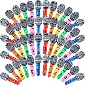 Feradny 48 Pack Blow up Microphone Inflatable Microphones Bulk Pretend ...