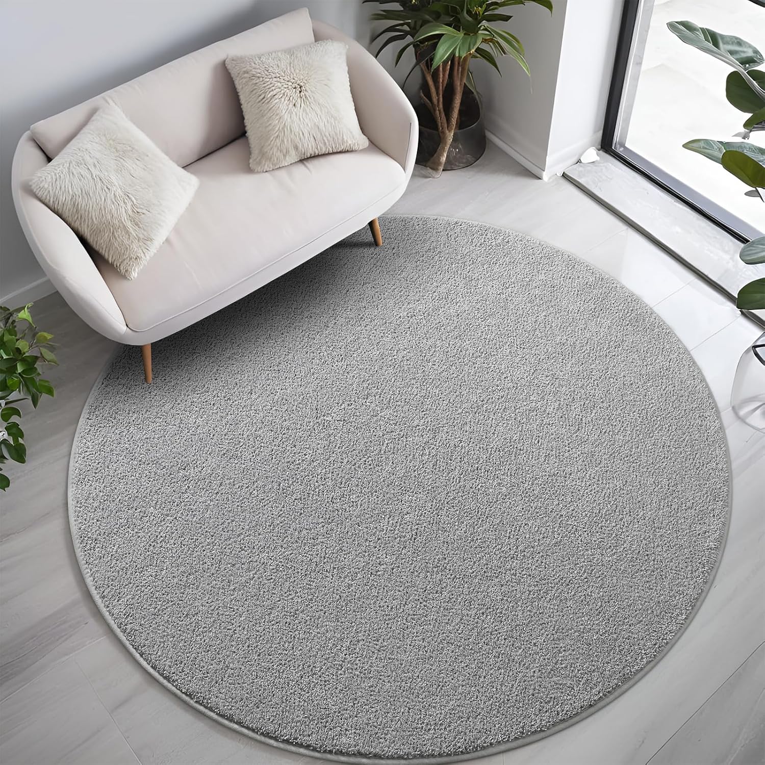 Amazon.com: FALARK Grey Round Area Rugs for Living Room Bedroom, 4x4 ...