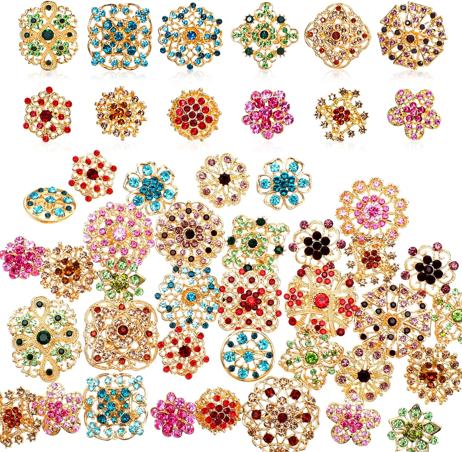 Amazon.com: 36 Pcs Flower Brooches for Women Mixed Color Rhinestone ...