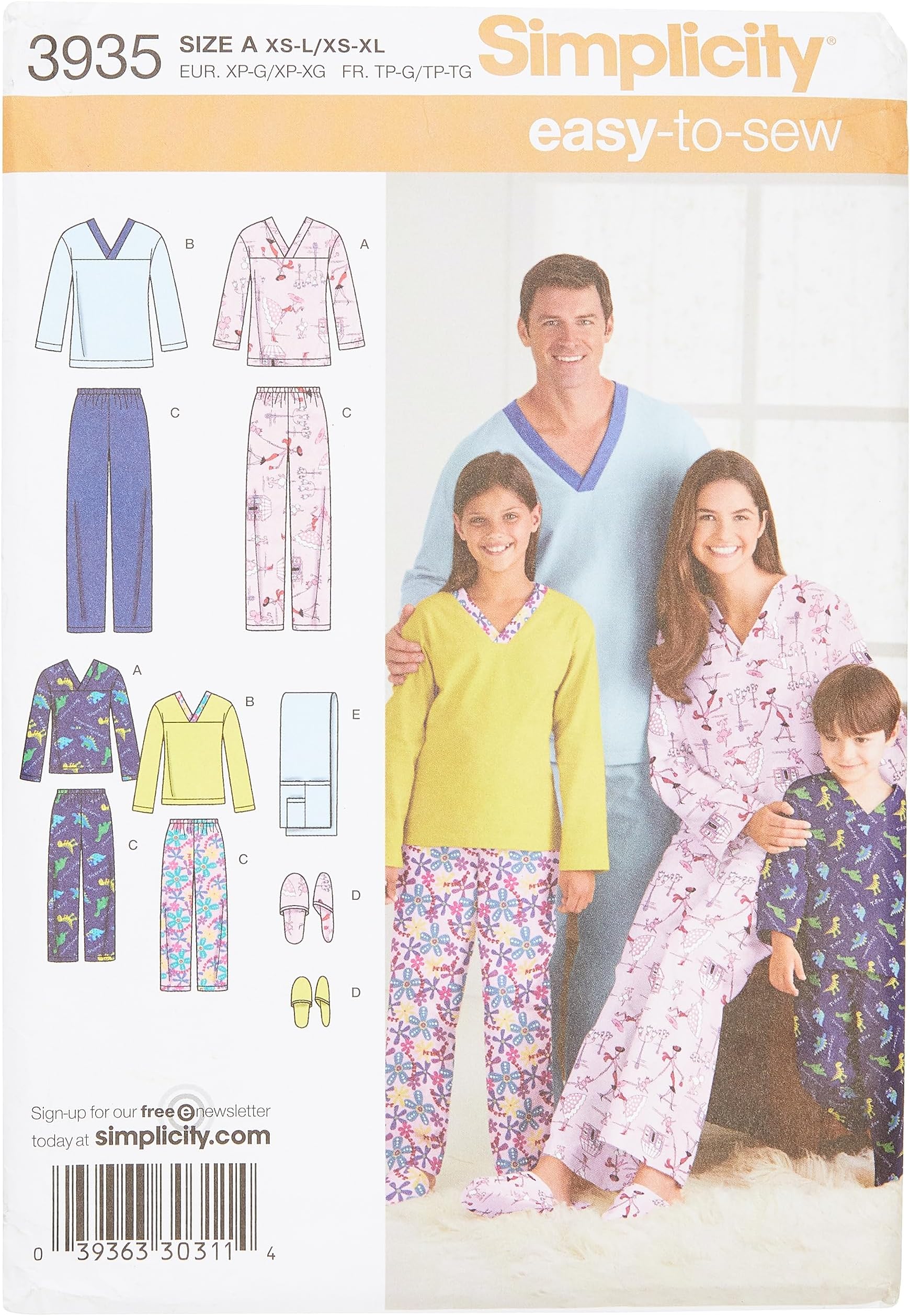 Amazon.com: Simplicity Sewing Pattern 3935 Miss/Men/Child Sleepwear, A ...