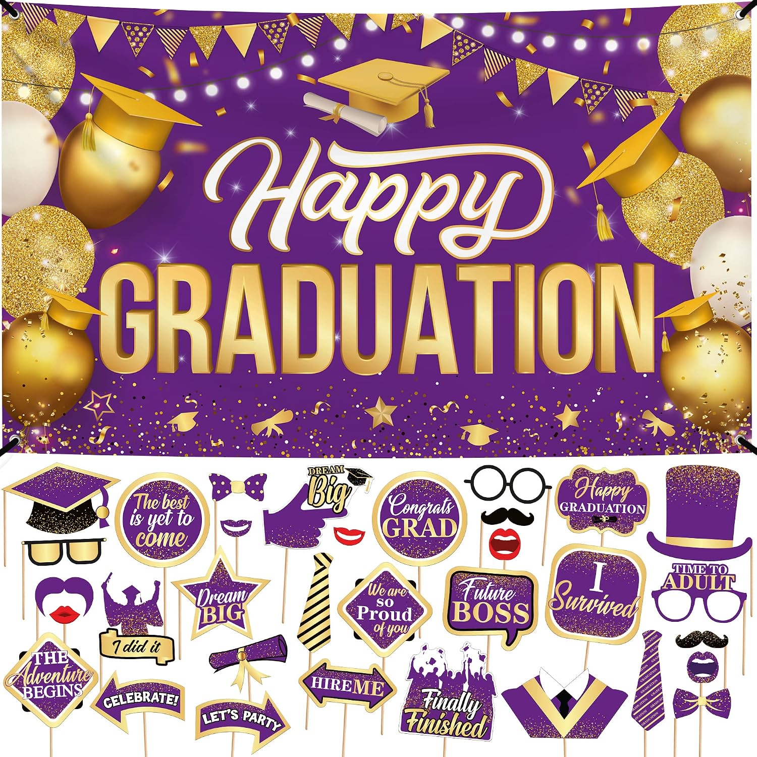 Amazon.com: Purple Graduation Photo Booth Props 2022 - XtraLarge Happy ...