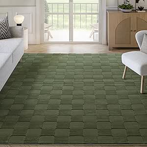 Amazon.com: Abani Green Checkered Area Rug - 4' x 6' - Chunky, Plush ...