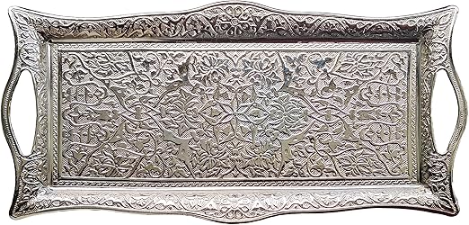 Amazon.com: Metal Serving Tray with Raised Edges, Vintage Design Tray ...
