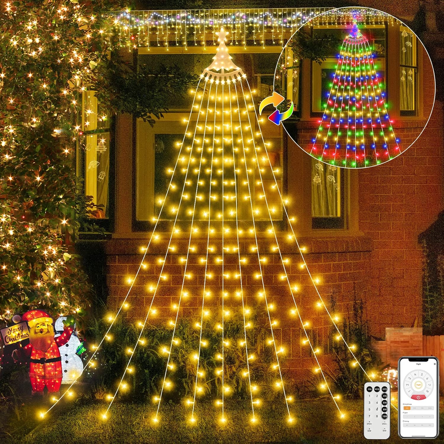 P.TOULTEK Outdoor Decorations Waterfall Lights, 344 LED 8 Modes Star ...