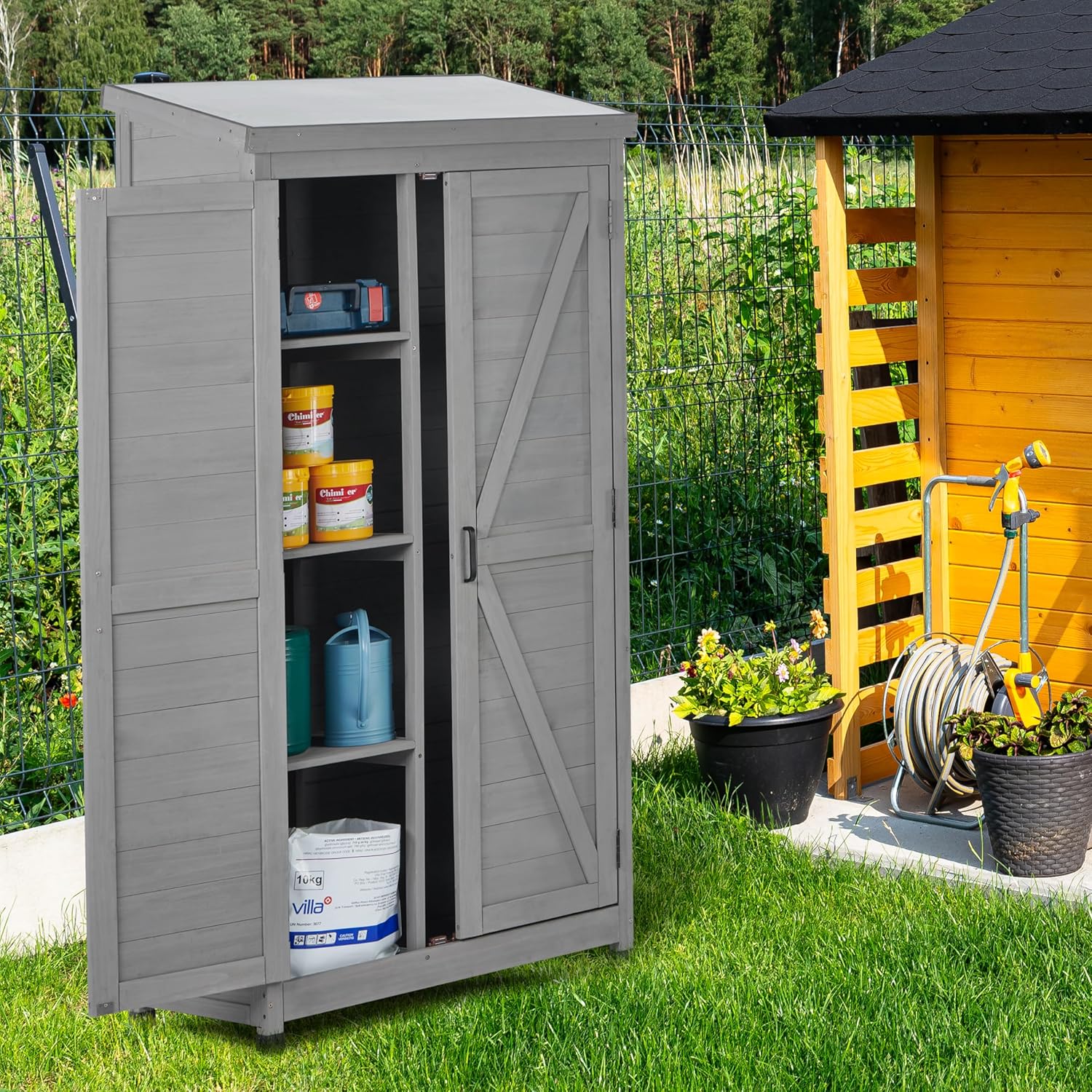 Amazon.com : Outdoor Storage Cabinet, 68" H Wood Tall Shed with Metal ...