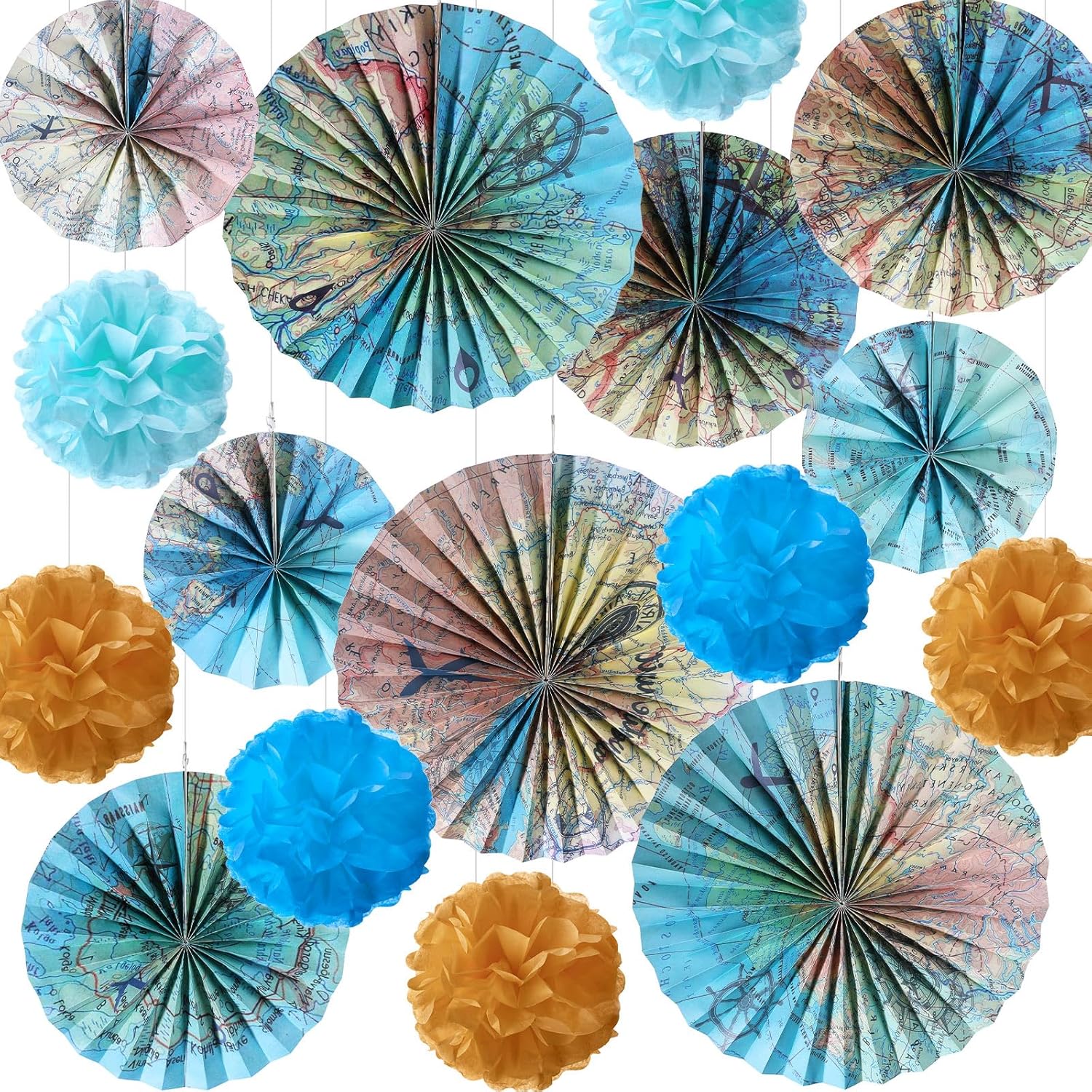 Amazon.com: Outus 21 Pcs Travel The Map Hanging Paper Fans Decorations ...