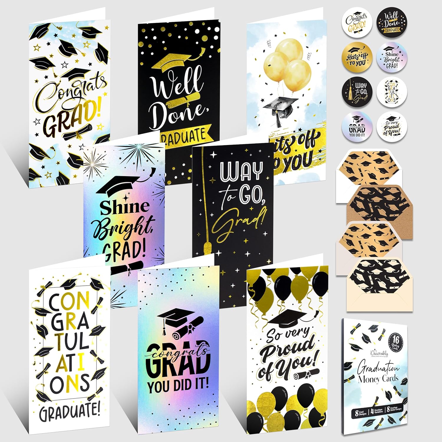 Amazon.com : Decorably 16 Pack Gold Foiled and Holographic 3x6.5in ...