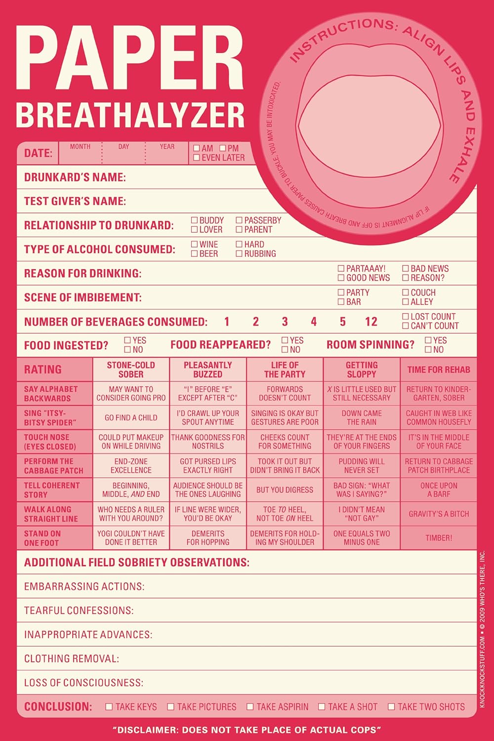 Amazon.com: Knock Knock Paper Breathalyzer Note Pad : Health & Household