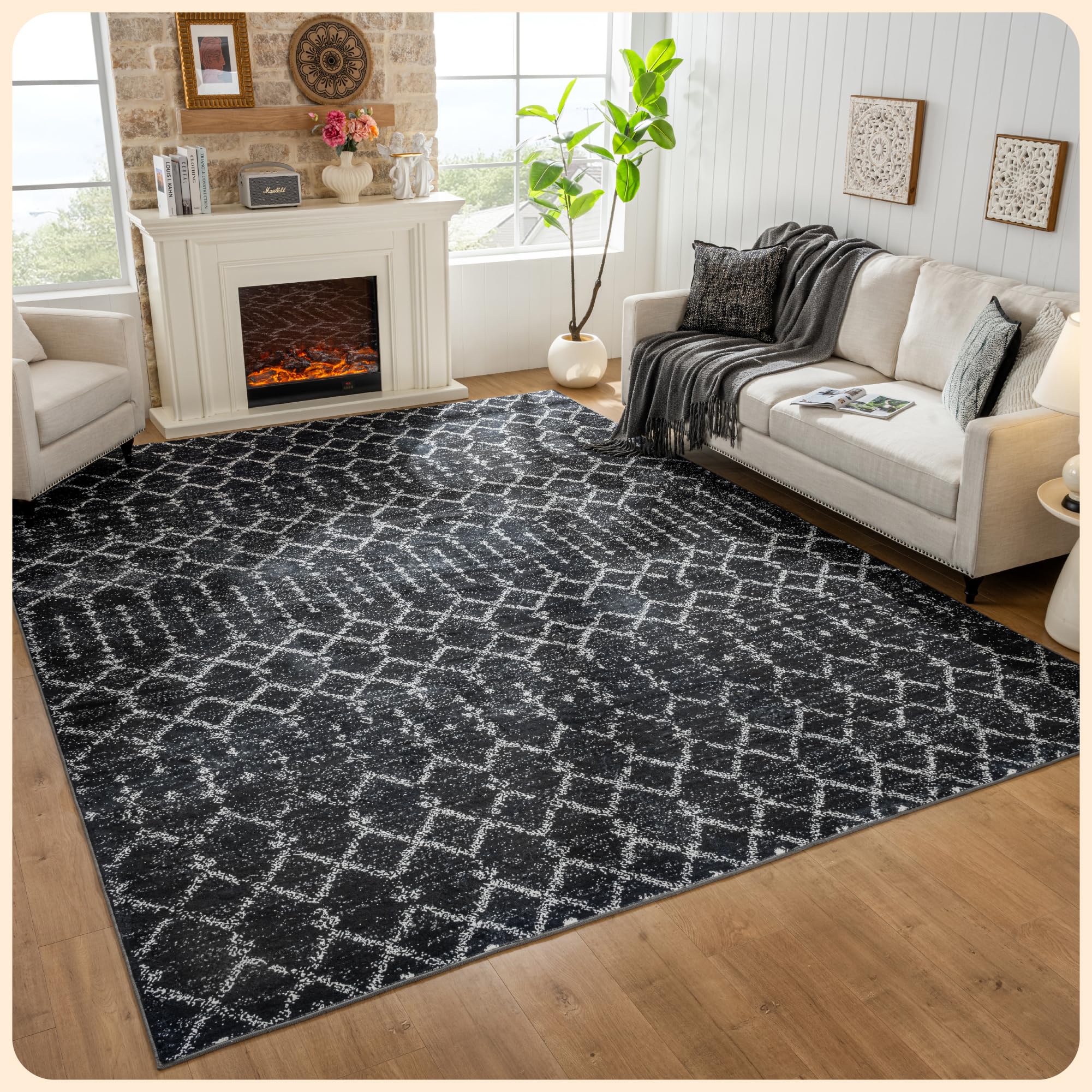 Amazon.com: Istana 9x12 Area Rug - Black 9 x 12 Area Rugs for Living ...