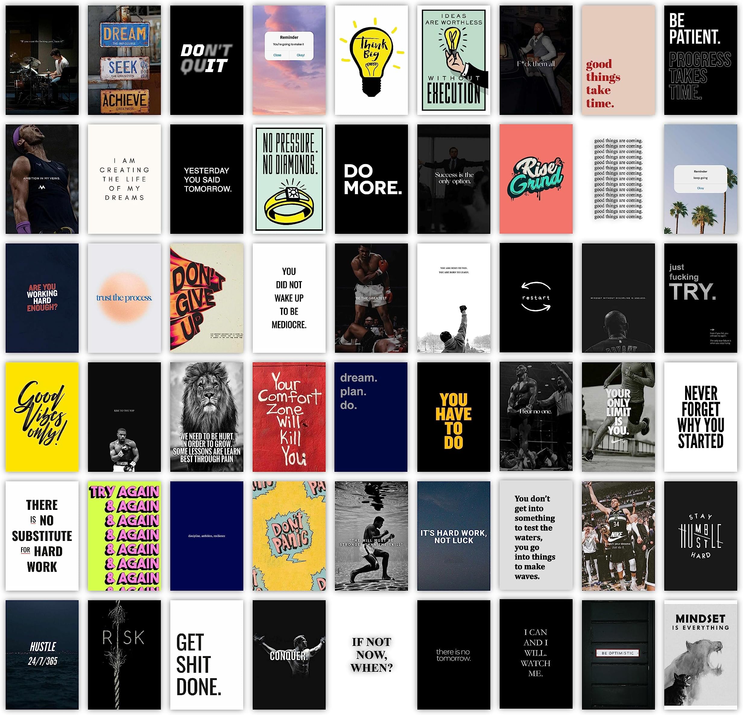 Amazon.com: 54PCS Inspirational Wall Art Prints – Unframed Motivational ...