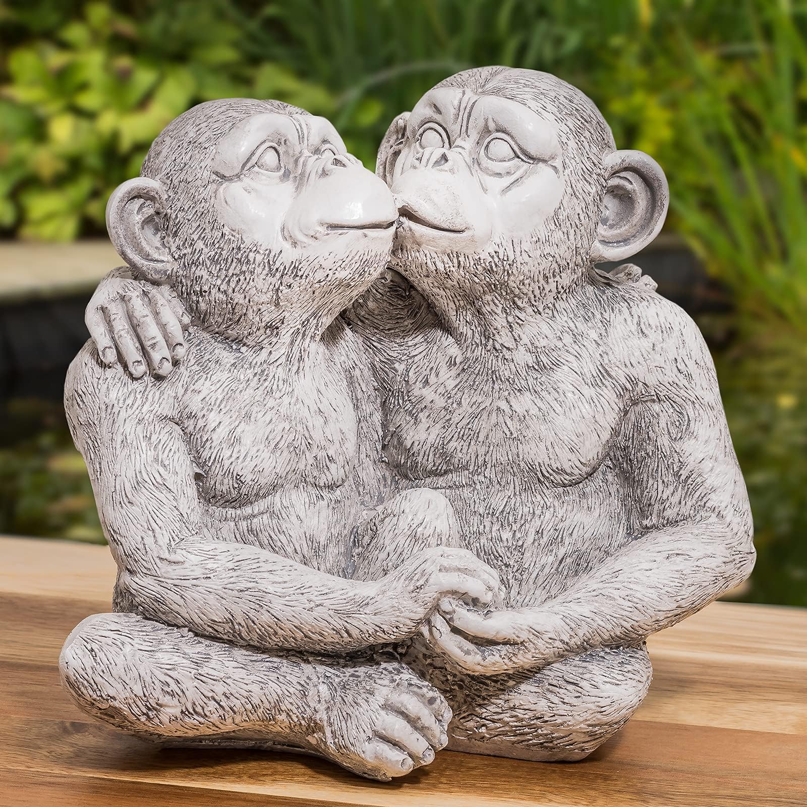 Garden Mile Stone Effect Kissing Monkeys Statue - Smooching Chimp Pond ...