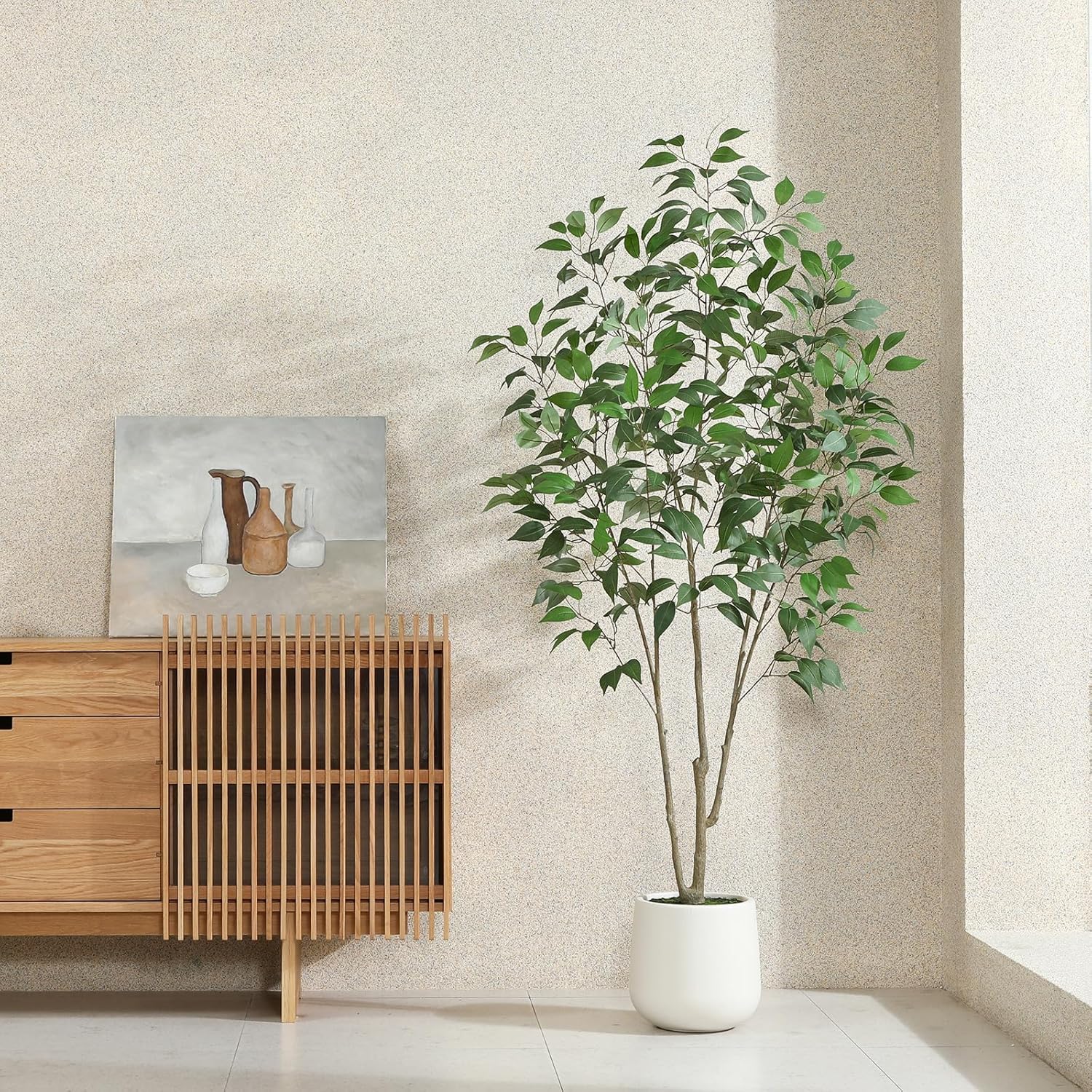 Amazon.com: Artificial Ficus Tree,6FT Fake Tree in White Imitation ...