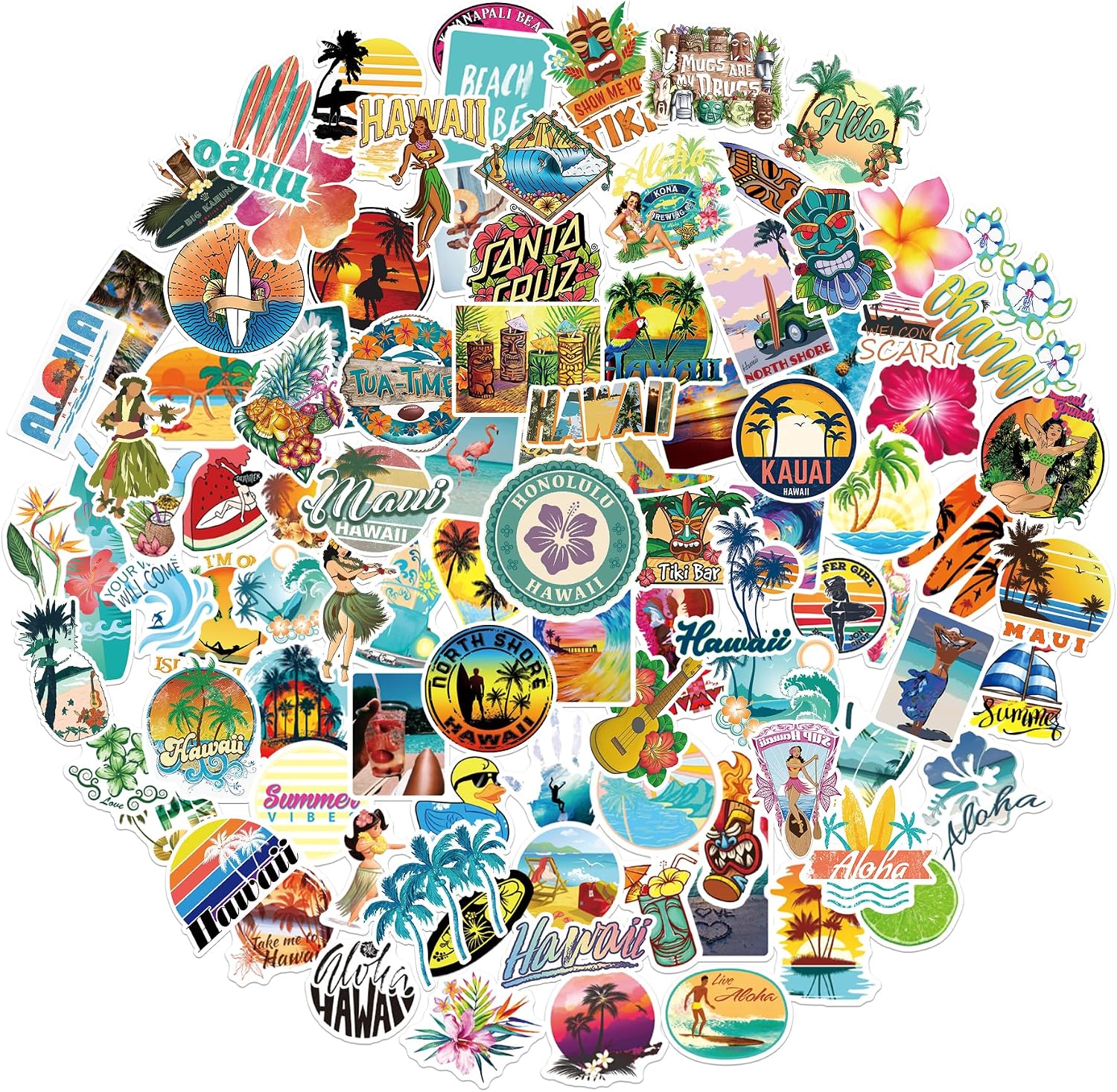 Amazon.com: HI-REEKE 100 Pcs Hawaii Stickers, Summer Beach Turtle ...