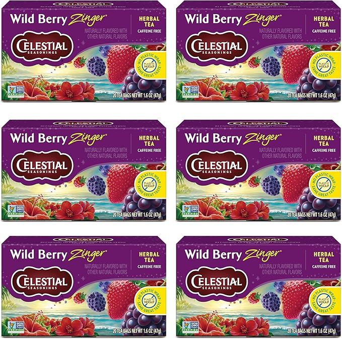 Celestial Seasonings Wild Berry Zinger Herbal Tea, 20 Count (Pack of 6 ...