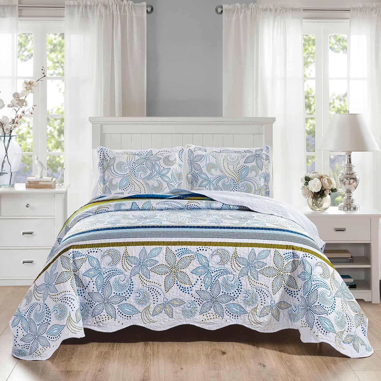 Amazon.com: Grand Linen 3-Piece California Cal King Size Wave Edged ...