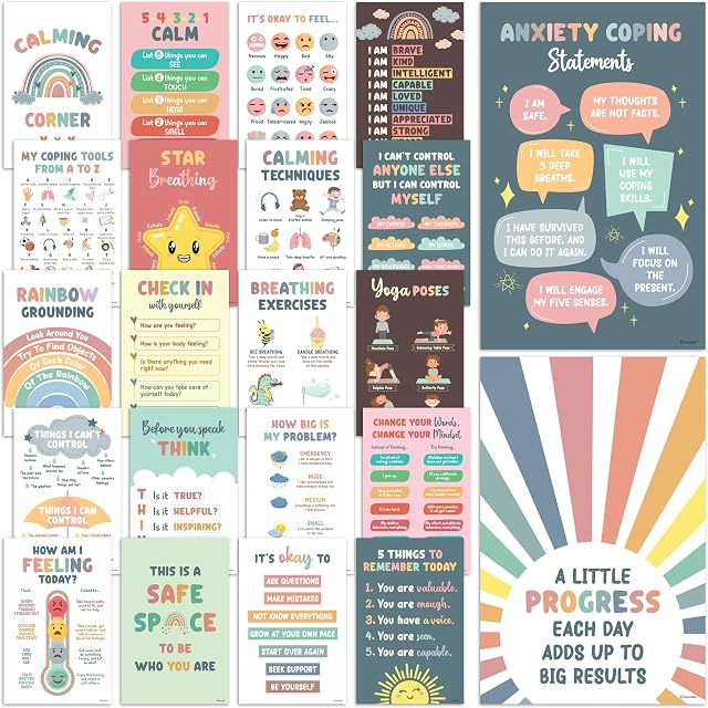 Decorably 22 Calming Corner Posters For Classroom 11x17in Matte ...