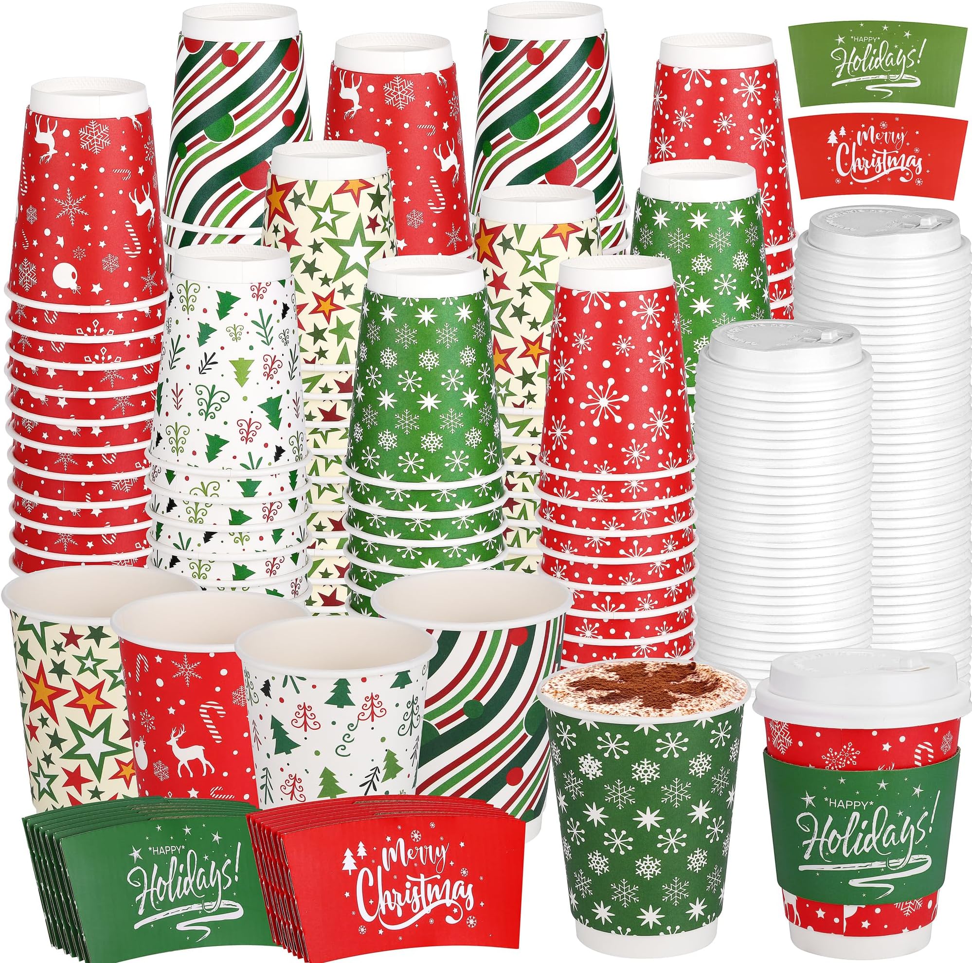 Amazon.com: Nitial 100 Set Christmas Coffee Cups 16 oz Xmas Disposable ...