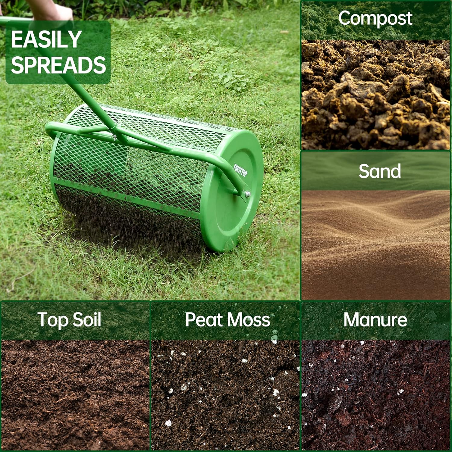 Lawn Aerator Topdressing Roller FOKKAH 24''Peat Moss Spreader With ...