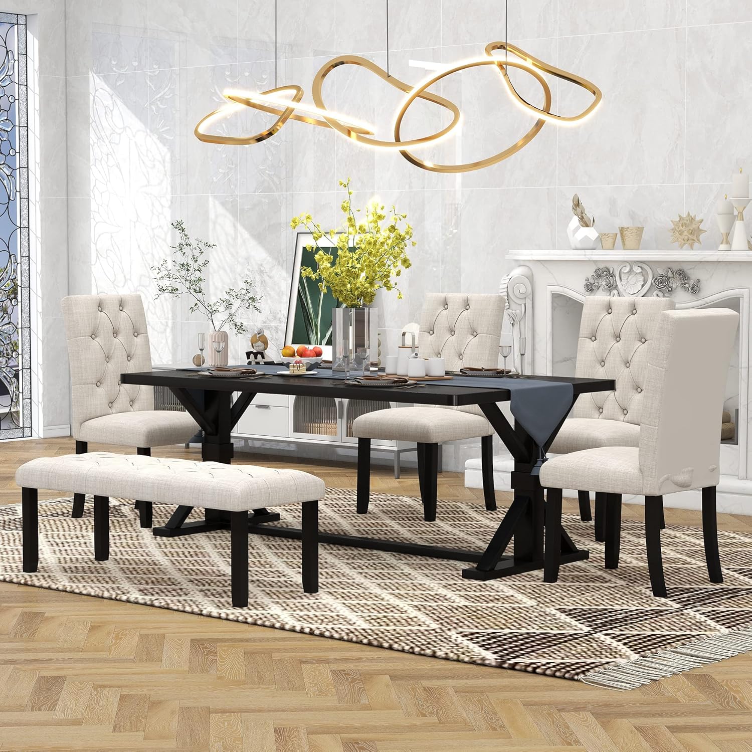 Amazon.com - Merax 6-Piece Farmhouse Wooden Dining Set, 72" Wood ...