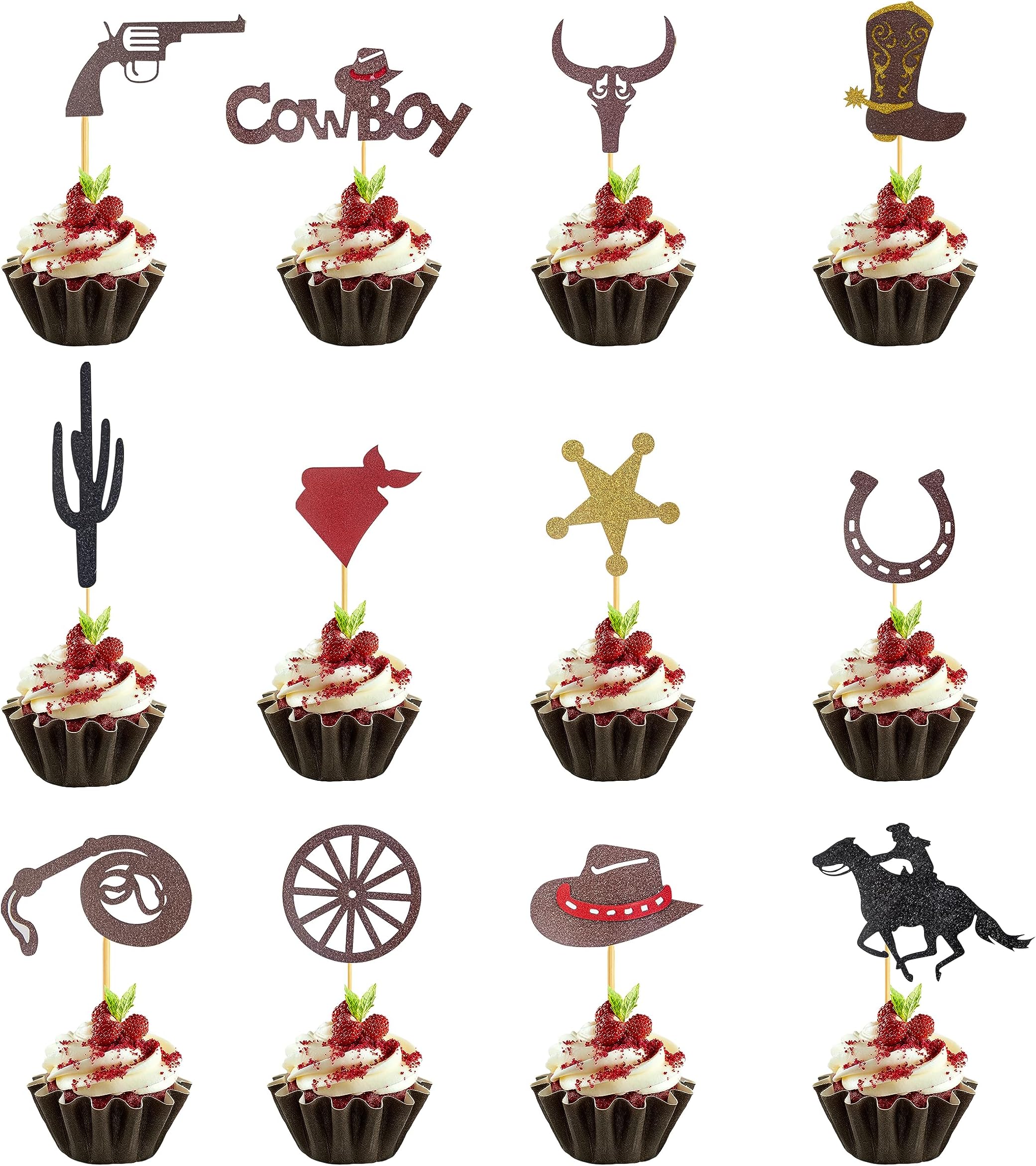 Amazon.com: Arthsdite 24Pcs Cowboy Cupcake Toppers HorseShoe Cowboy ...
