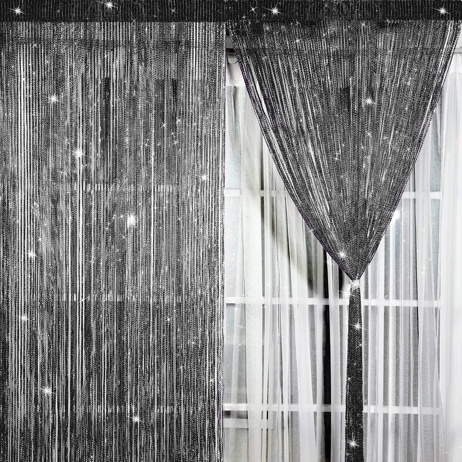 Norme 2 Pieces 100centimeter 200centimeter Glitter String Curtain ...