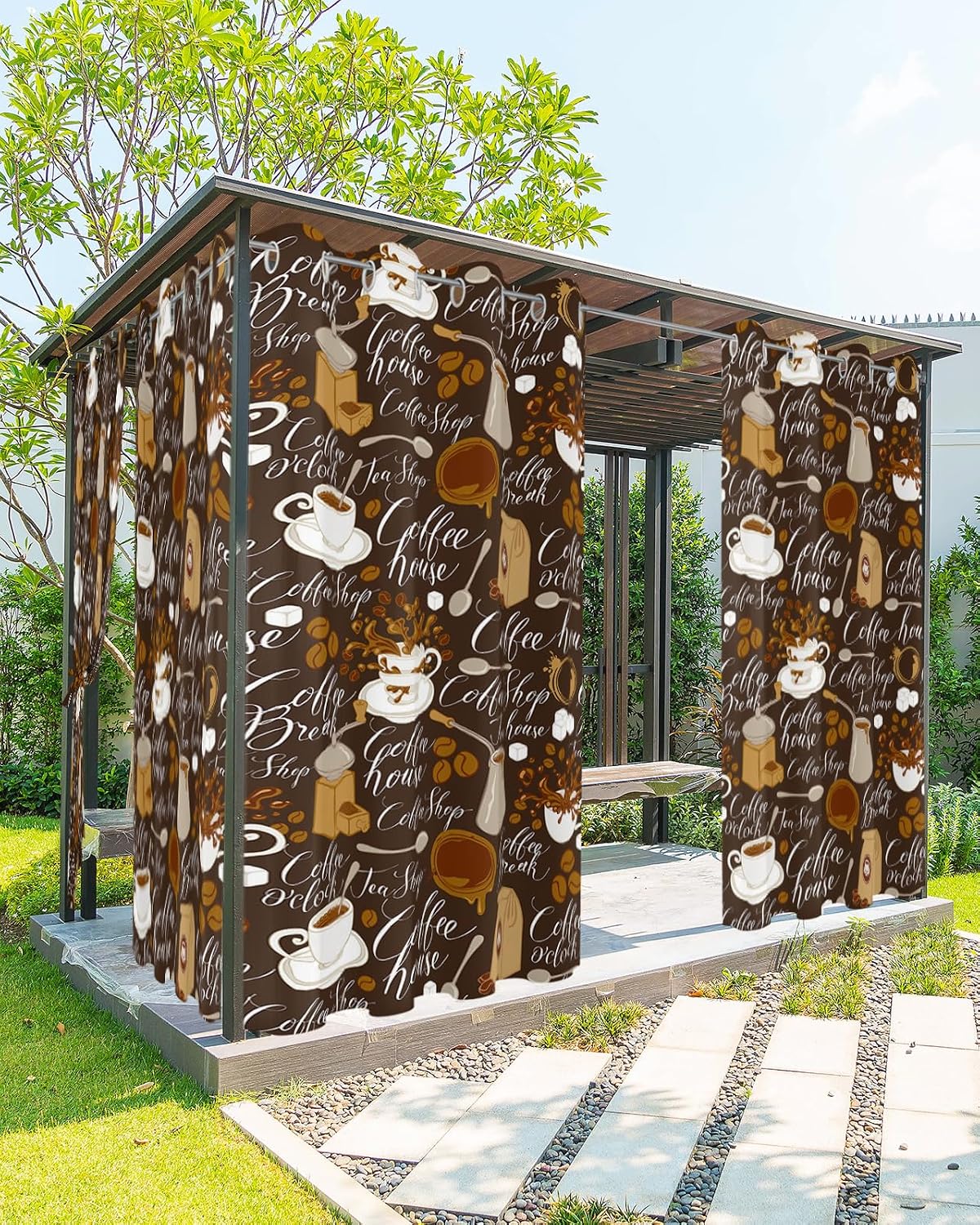 Amazon.com: Waterproof Outdoor Curtains for Patio Coffee Theme Coffee ...