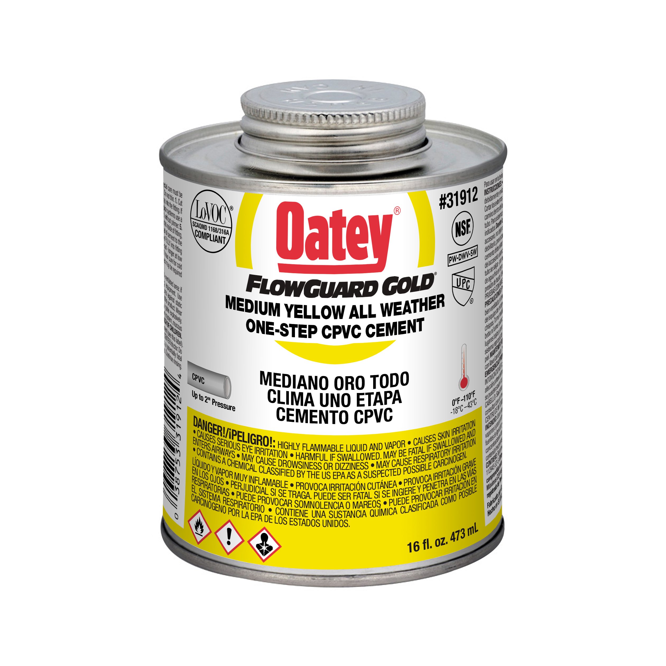 Amazon.com: Oatey 16 oz Gold 31912 CPVC Flowguard 1-Step Yellow Cement ...