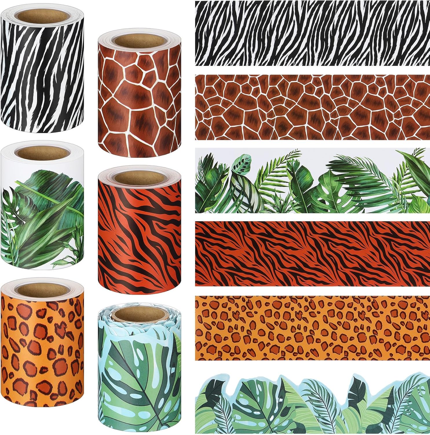 Yexiya 6 Rolls 196.8ft Safari Bulletin Board Borders Animal Print ...