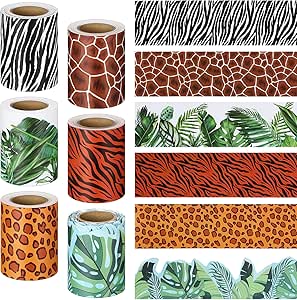 Yexiya 6 Rolls 196.8ft Safari Bulletin Board Borders Animal Print ...