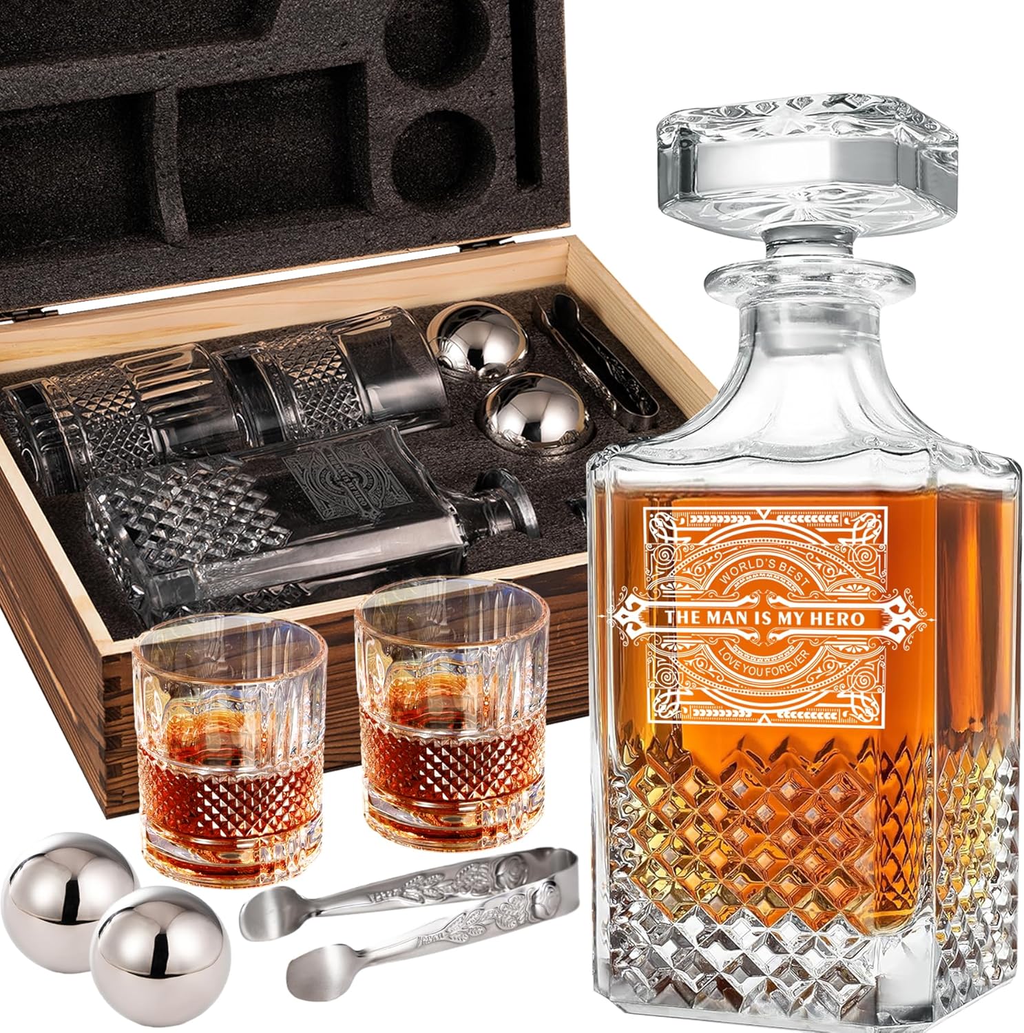 Amazon.com | XmanKing Whiskey Decanter, Decanter Sets for Men, Whiskey ...