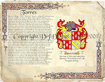 Amazon.com: Torres Coat of Arms/ Family Crest on Fine Paper and Family ...
