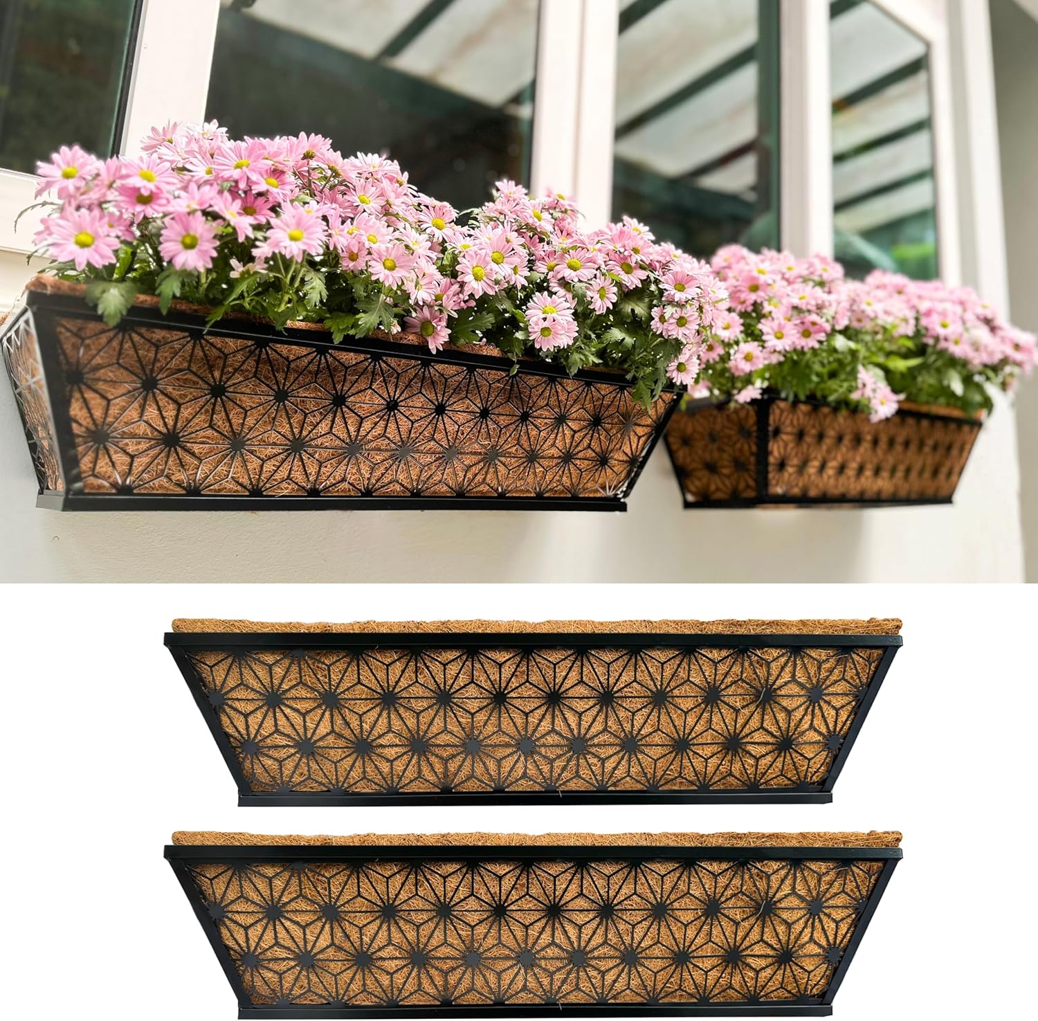 LaLaGreen Window Boxes Planter (2 Pack, 24 Inch) Black Metal Basket ...