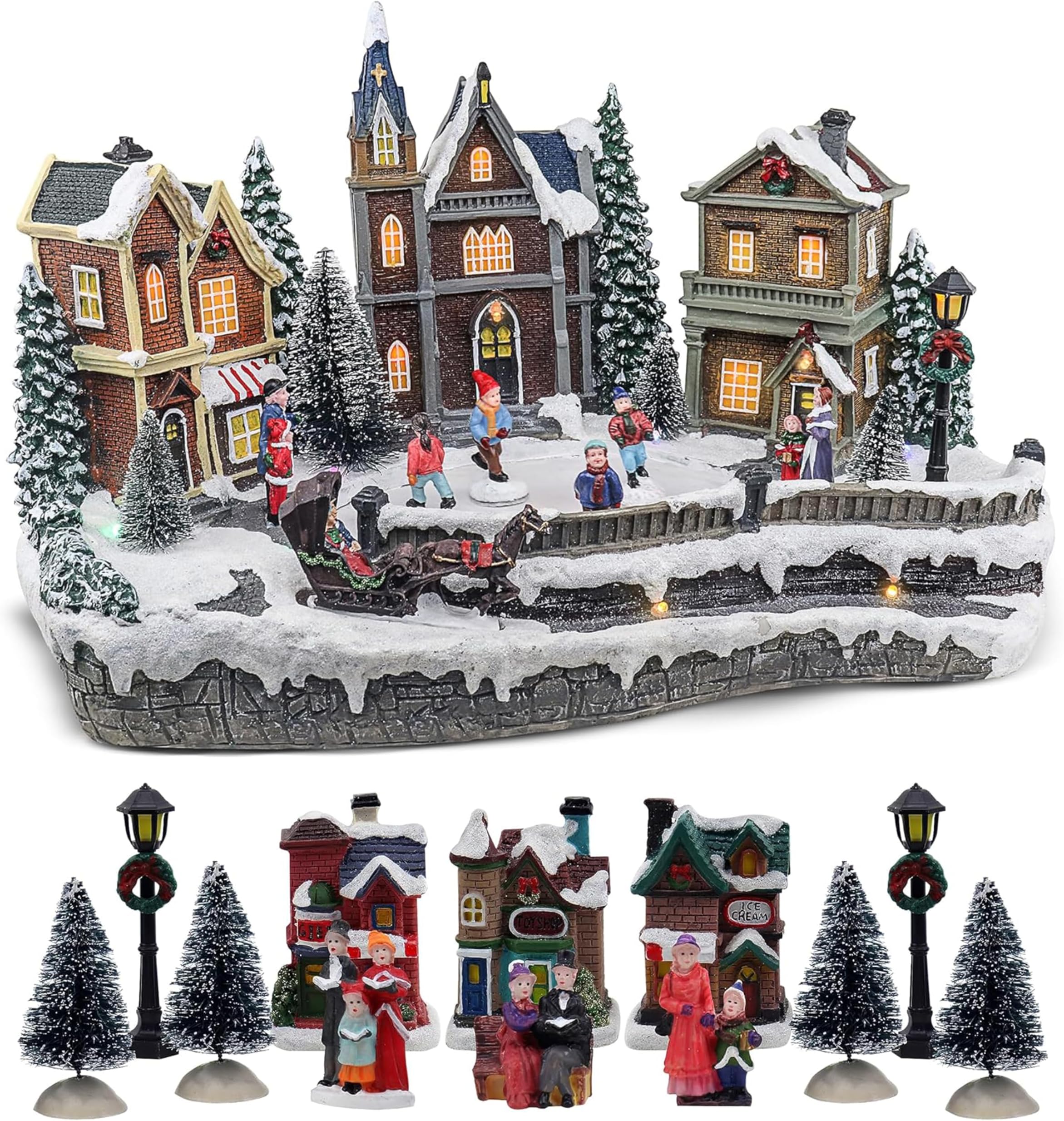 Amazon.com: Large Animated Skating Rink, Pre-lit Musical Snow Village ...