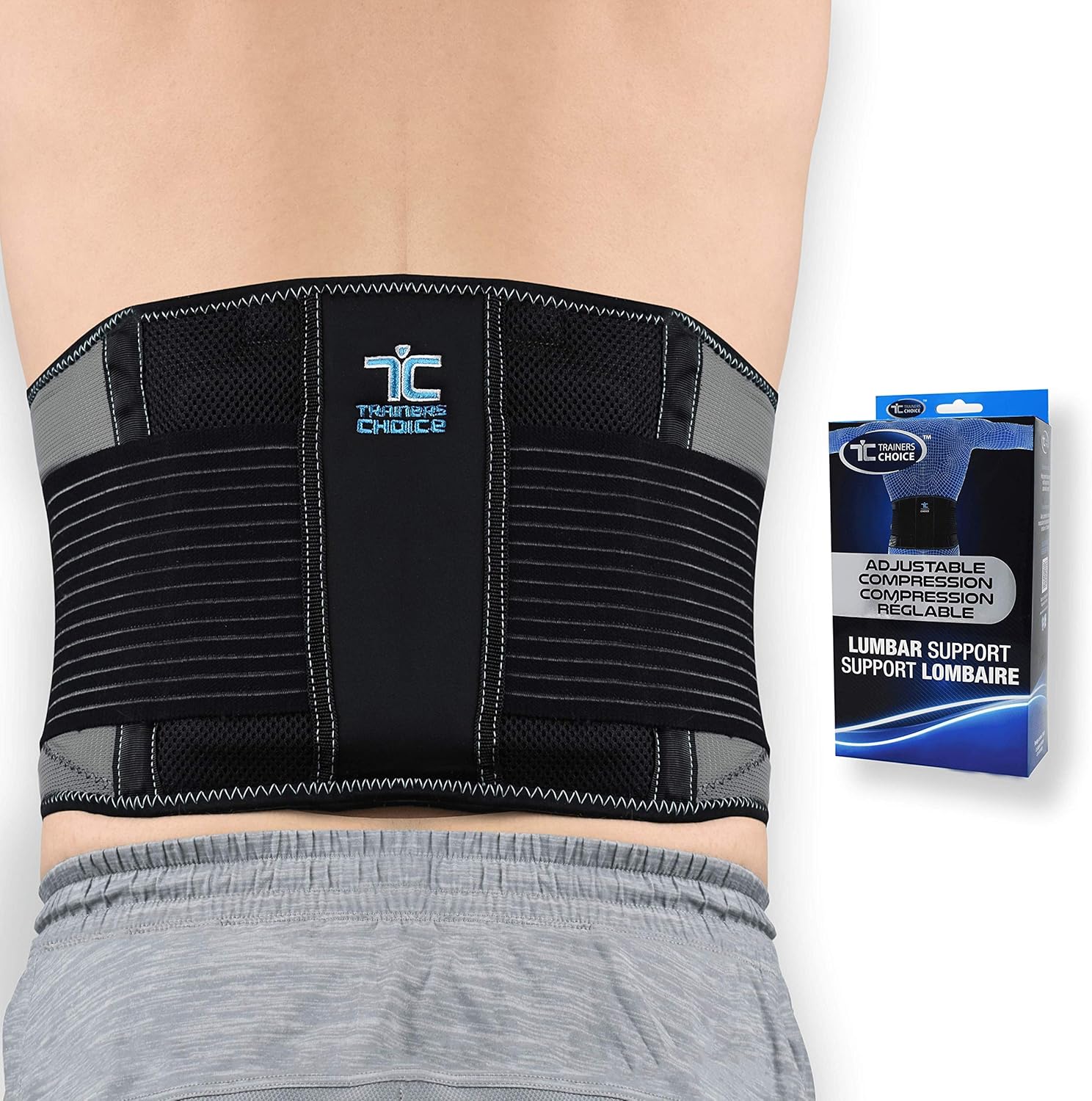 Trainers Choice Back Brace Adjustable Lumbar Support Belt for Men ...
